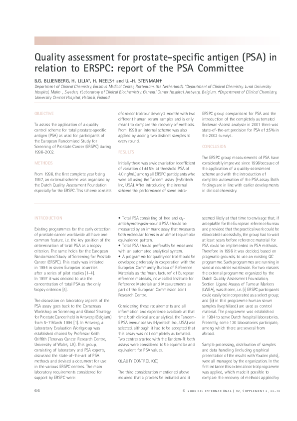 (PDF) Quality assessment for prostate‐specific antigen (PSA) in ...