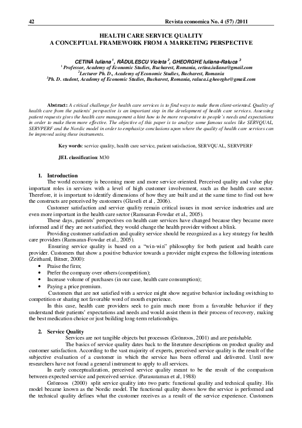 (PDF) HEALTH CARE SERVICE QUALITY A CONCEPTUAL FRAMEWORK FROM A ...