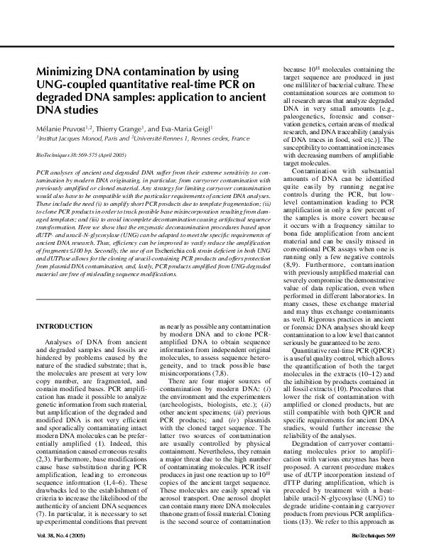 (PDF) Minimizing DNA contamination by using UNG-coupled quantitative ...