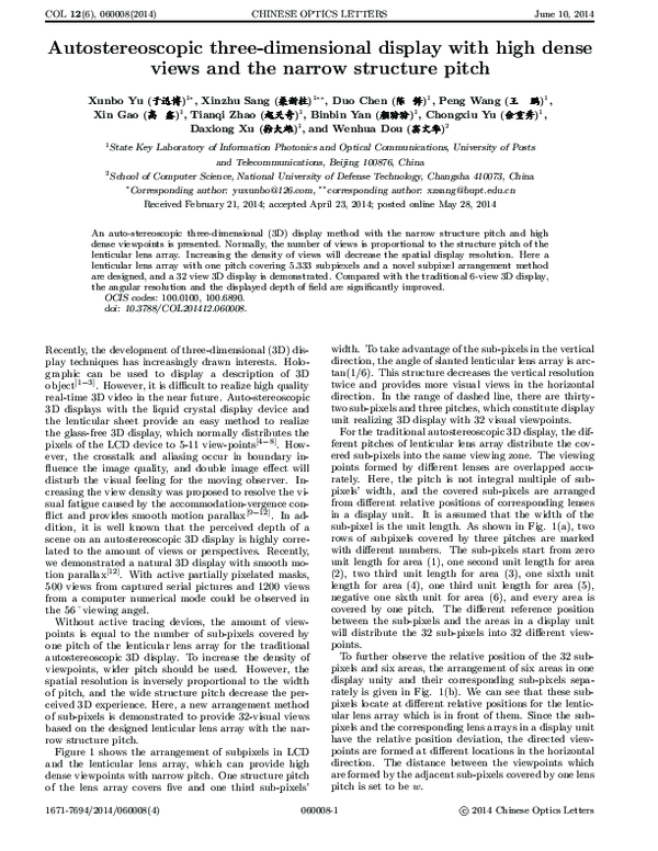 Pdf Autostereoscopic Three Dimensional Display With High Dense Views And The Narrow Structure
