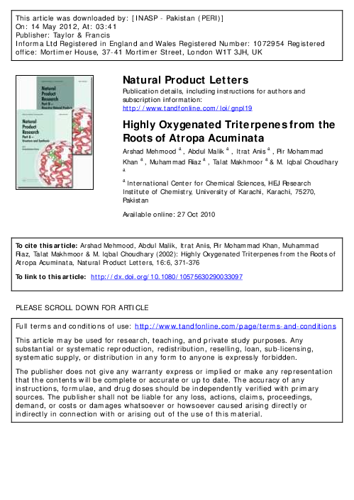(PDF) Highly Oxygenated Triterpenes from the Roots of Atropa Acuminata