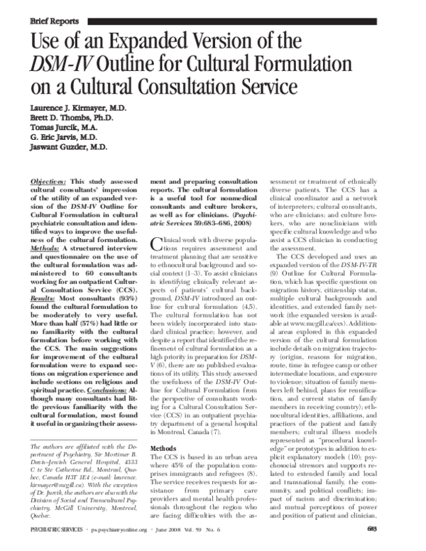(PDF) Use of an Expanded Version of the DSM-IV Outline for Cultural ...