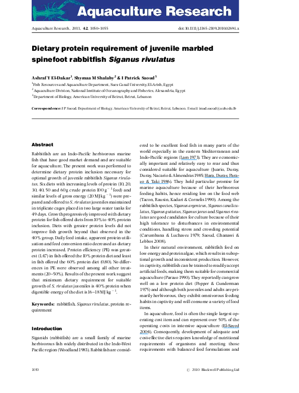 (PDF) Dietary protein requirement of juvenile marbled spinefoot ...