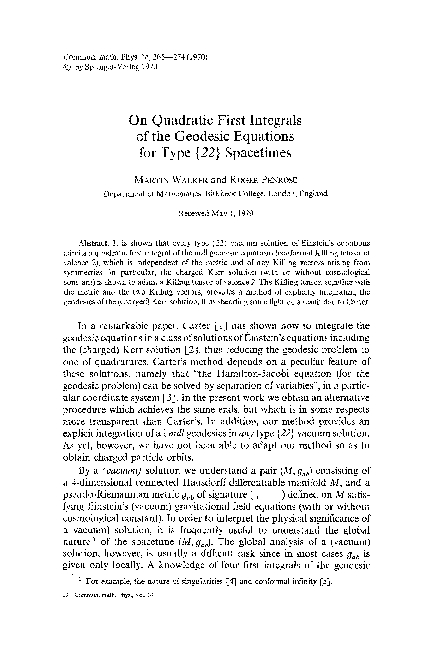 (PDF) On quadratic first integrals of the geodesic equations for type ...