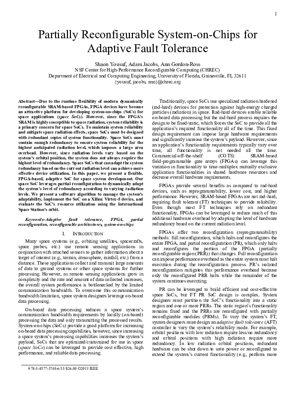 Pdf Partially Reconfigurable System On Chips For Adaptive Fault Tolerance