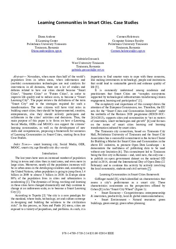 (PDF) Learning communities in smart cities. Case studies