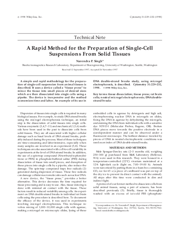 (PDF) A rapid method for the preparation of single‐cell suspensions ...
