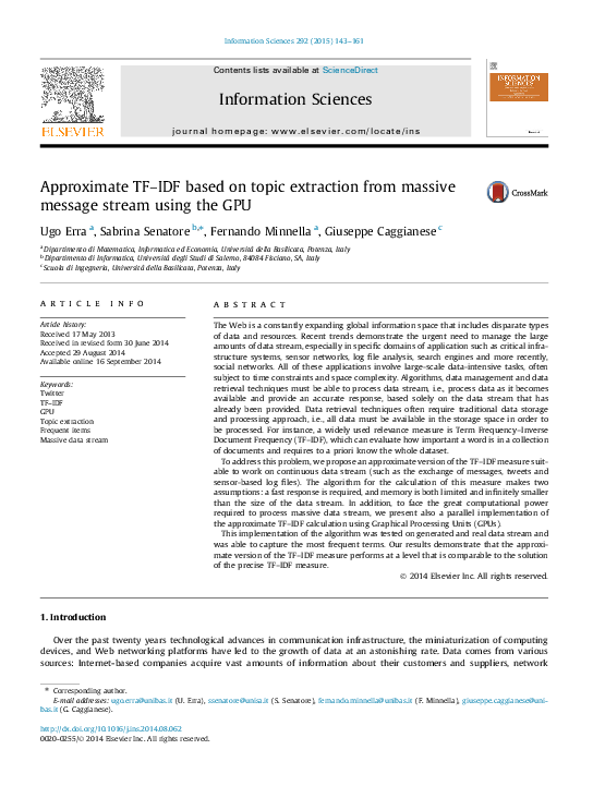 (PDF) Approximate TF–IDF based on topic extraction from massive message stream using the GPU