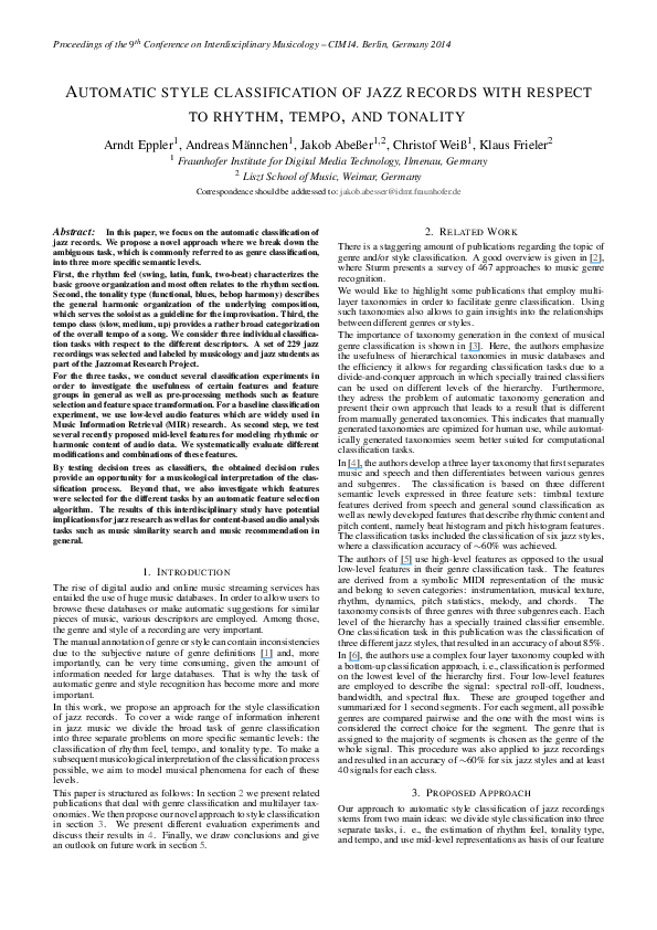 (PDF) Automatic Style Classification of Jazz Records with Respect to ...