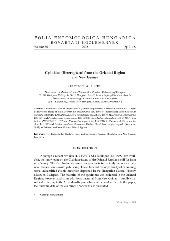 (PDF) Cydnidae (Heteroptera) from the Oriental Region and New Guinea