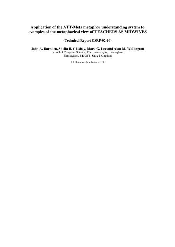 Pdf Application Of The Att Meta Metaphor Understanding Approach To Selected Examples From Goatly