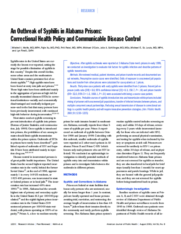 (PDF) An Outbreak of Syphilis in Alabama Prisons: Correctional Health ...