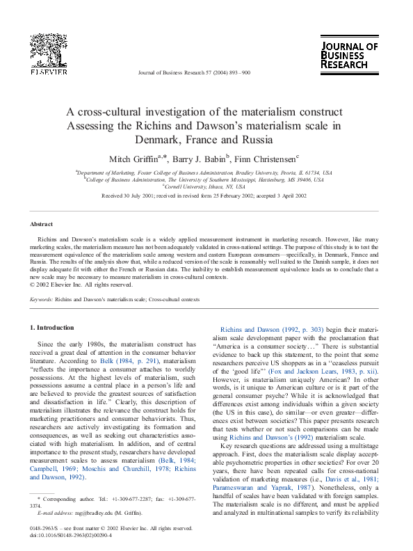 (PDF) A cross-cultural investigation of the materialism construct ...