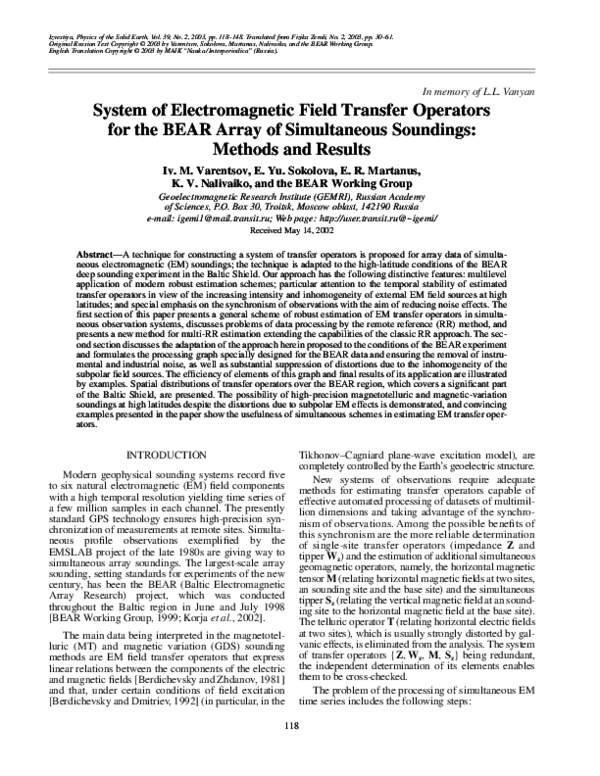 (PDF) System of Electromagnetic Field Transfer Operators for the BEAR Array of Simultaneous ...