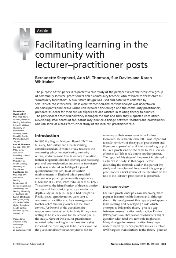 (PDF) Facilitating learning in the community with lecturer-practitioner ...