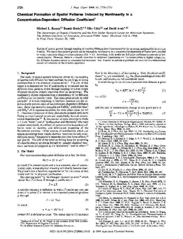 (PDF) Chemical formation of spatial patterns induced by nonlinearity in a concentration ...