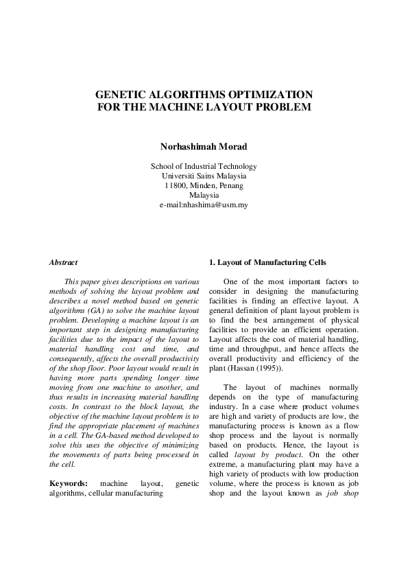 (PDF) Genetic Algorithms Optimization for the Machine Layout Problem