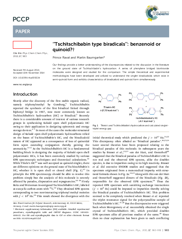 (PDF) “Tschitschibabin type biradicals”: benzenoid or quinoid?