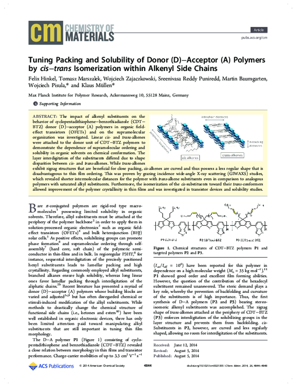 (PDF) Tuning Packing and Solubility of Donor (D)–Acceptor (A) Polymers ...
