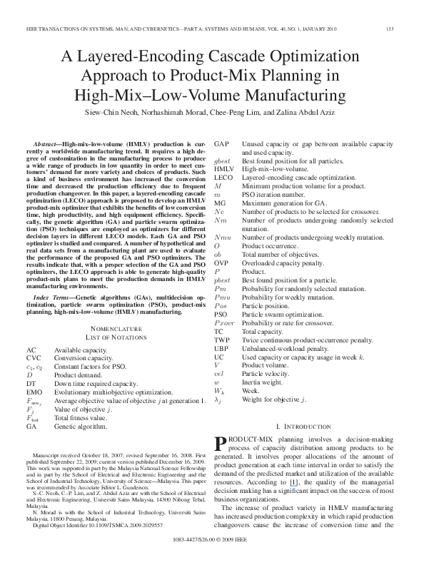 (PDF) Optimization of Product Mix Planning in High-Mix-Low-Volume Industries Using Genetic ...