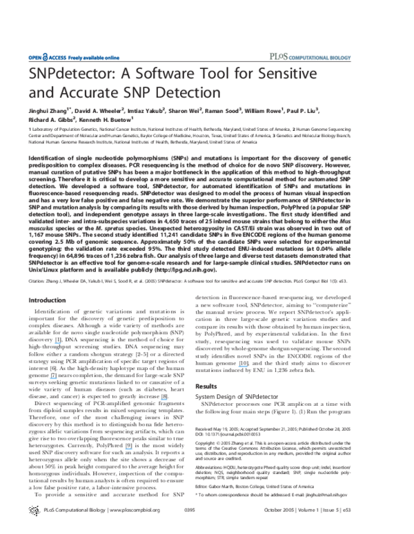 Pdf Snpdetector A Software Tool For Sensitive And Accurate Snp Detection