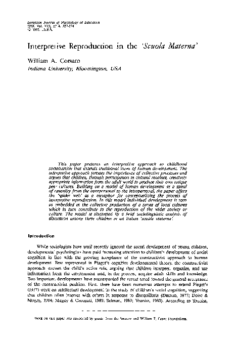 (PDF) Interpretive reproduction in the‘Scuola Materna’