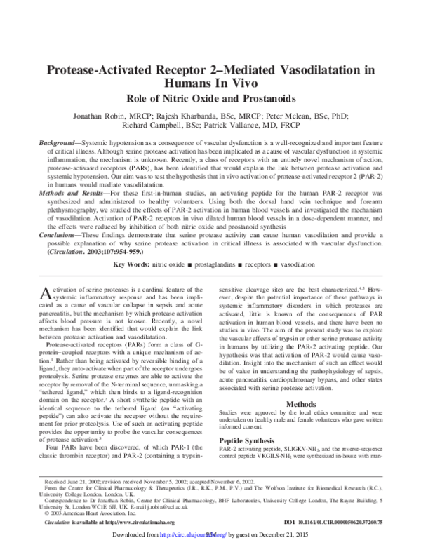 (PDF) Protease-Activated Receptor 2-Mediated Vasodilatation in Humans ...