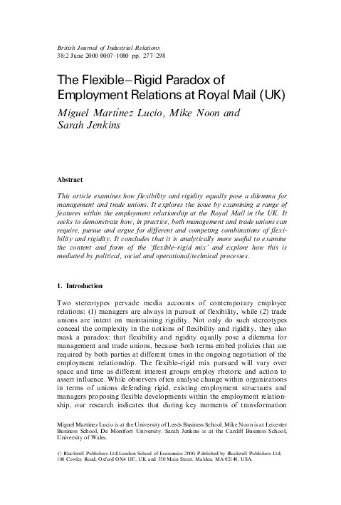(PDF) The Flexible-Rigid Paradox of Employment Relations at Royal Mail (UK)