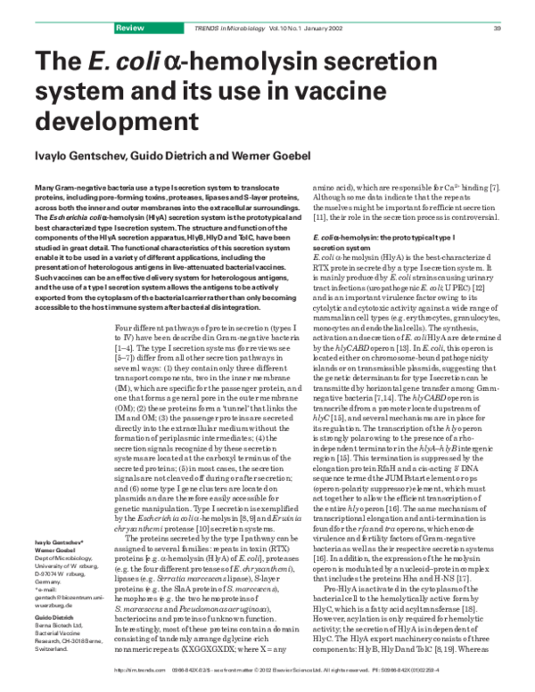 (PDF) The E. coli α-hemolysin secretion system and its use in vaccine ...