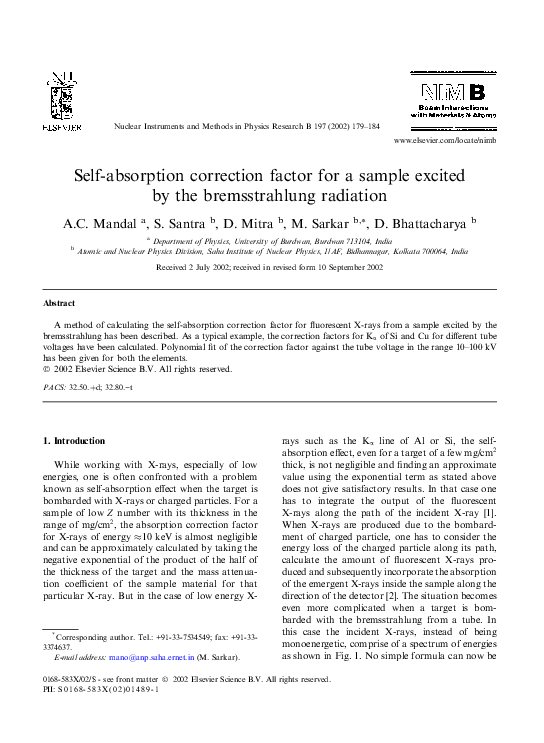 Pdf Self Absorption Correction Factor For A Sample Excited By The Bremsstrahlung Radiation
