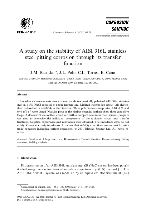 (PDF) A study on the stability of AISI 316L stainless steel pitting corrosion through its ...