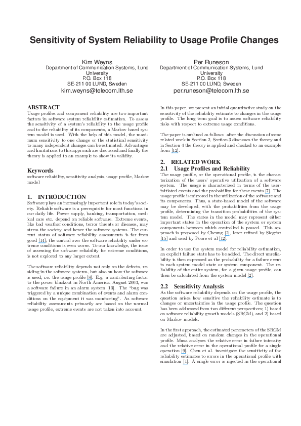 (PDF) Sensitivity of software system reliability to usage profile changes