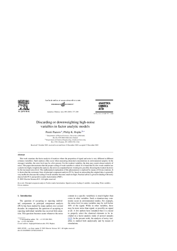 (PDF) Discarding or downweighting high-noise variables in factor ...