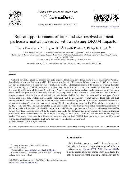 (PDF) Source apportionment of time and size resolved ambient particulate matter measured with a ...