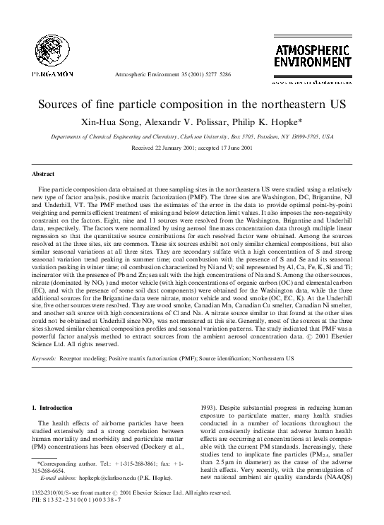 (PDF) Sources of fine particle composition in the northeastern US
