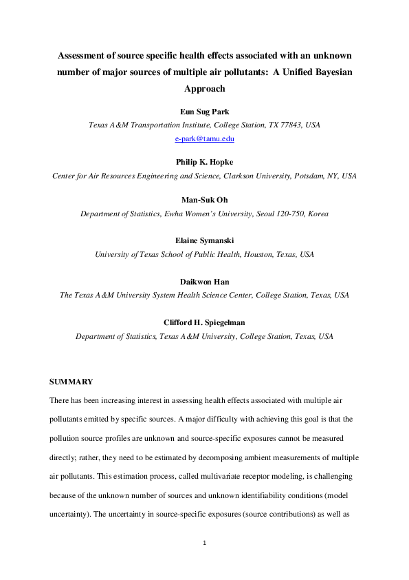 Pdf Bayesian Health Impact Of Air Pollution Sources
