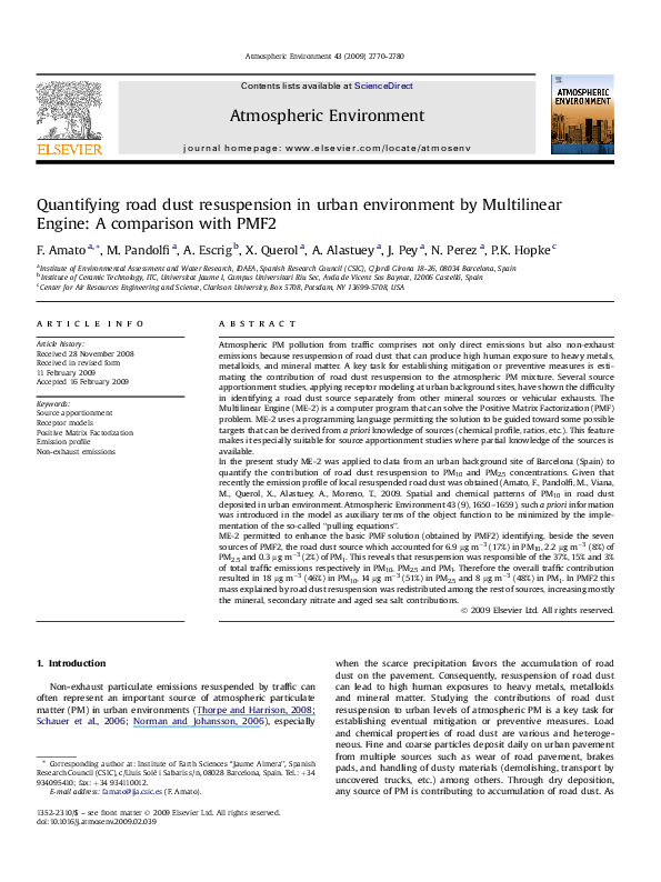 (PDF) Quantifying road dust resuspension in urban environment by Multilinear Engine: A ...
