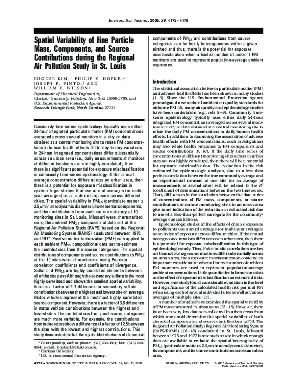 Pdf Spatial Variability Of Fine Particle Mass Components And Source