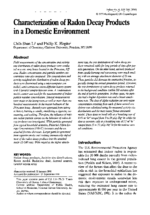 (PDF) Characterization of Radon Decay Products in a Domestic Environment