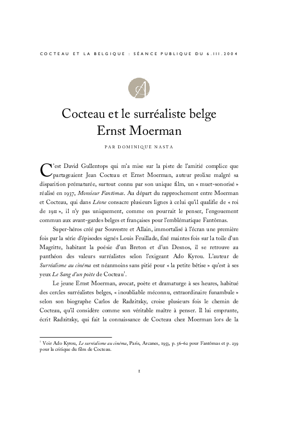 (PDF) Cocteau et le surrealiste belge Ernst Moerman.pdf | Dominique ...