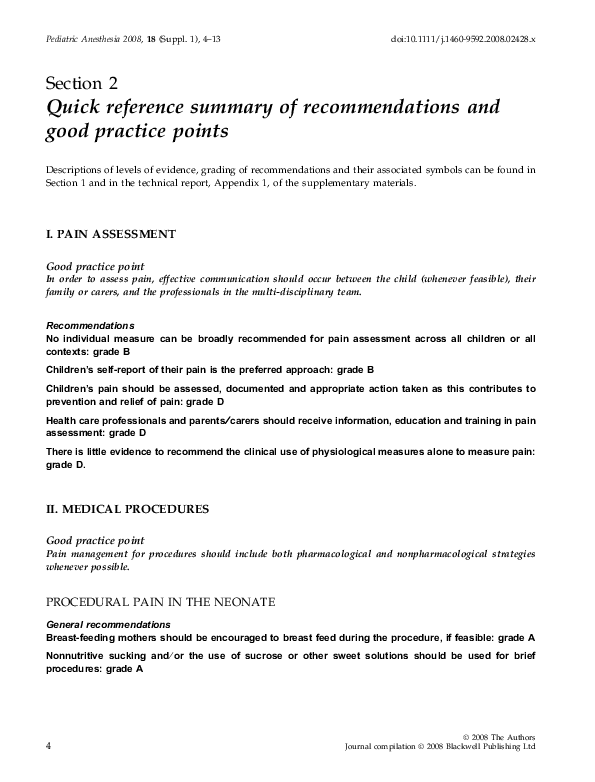 (PDF) Quick reference summary of recommendations and good practice points