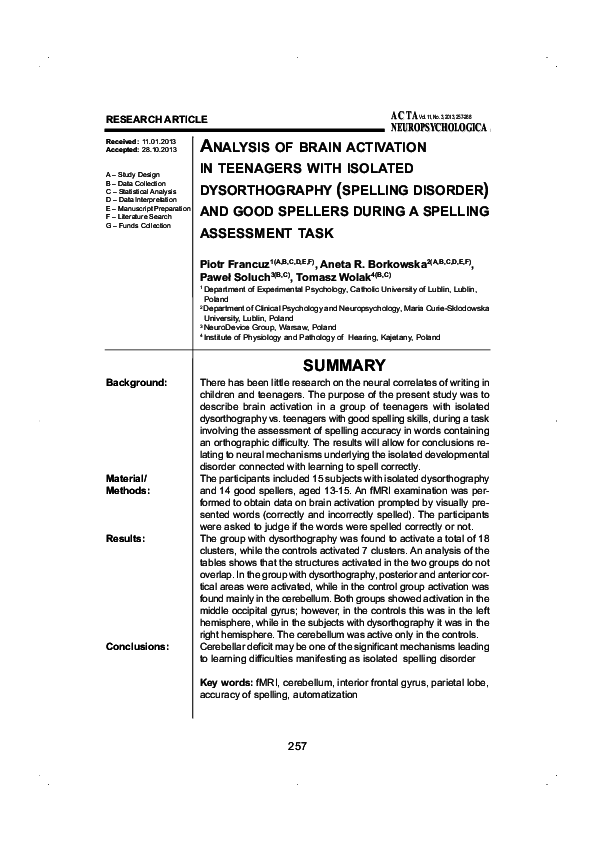 (PDF) ANALYSIS OF BRAIN ACTIVATION IN TEENAGERS WITH ISOLATED ...