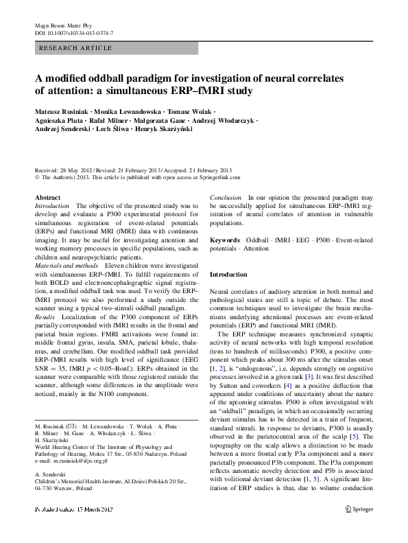 (PDF) A modified oddball paradigm for investigation of neural ...