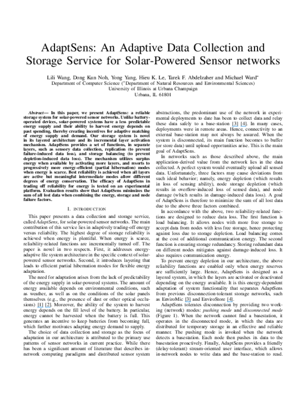 (PDF) AdaptSens: An Adaptive Data Collection and Storage Service for Solar-Powered Sensor Networks