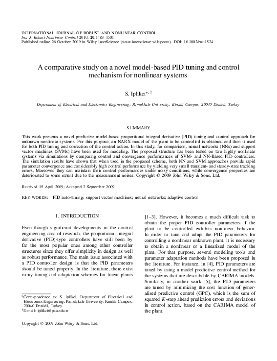 (PDF) A comparative study on a novel model-based PID tuning and control mechanism for nonlinear ...