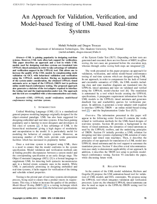 Pdf Validation And Testing Of Uml Real Time Systems