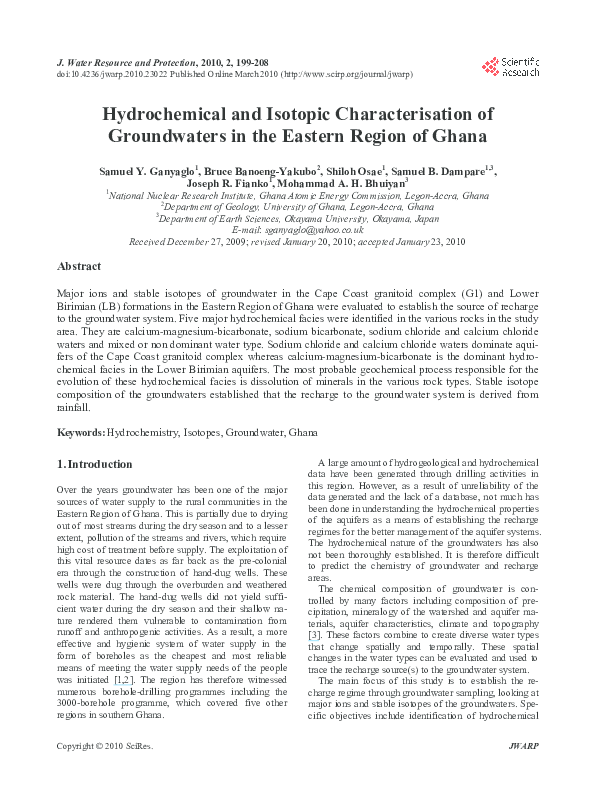(PDF) Hydrochemical and Isotopic Characterisation of Groundwaters in the Eastern Region of Ghana