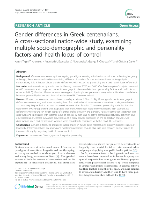 (PDF) Gender differences in Greek centenarians. A cross-sectional ...