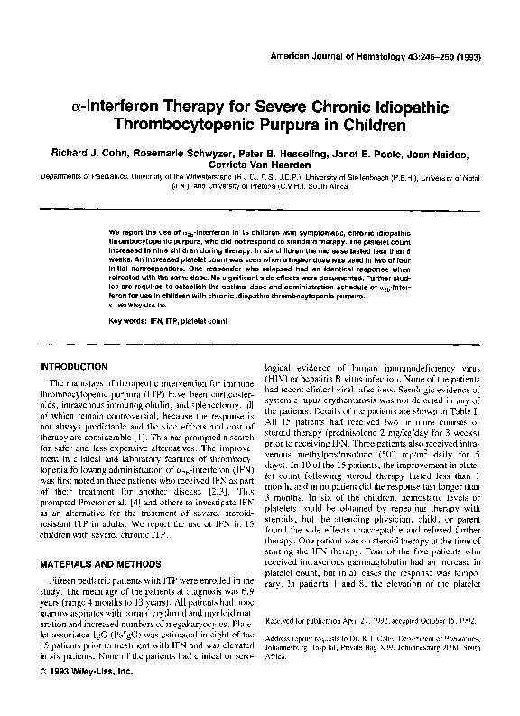 (PDF) Α-Interferon Therapy for Severe Chronic Idiopathic ...