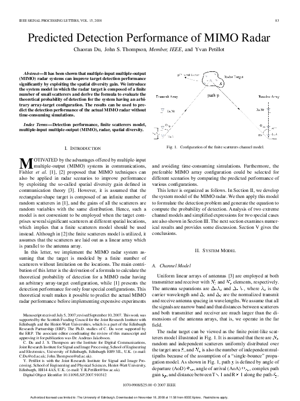 (PDF) Predicted Detection Performance of MIMO Radar